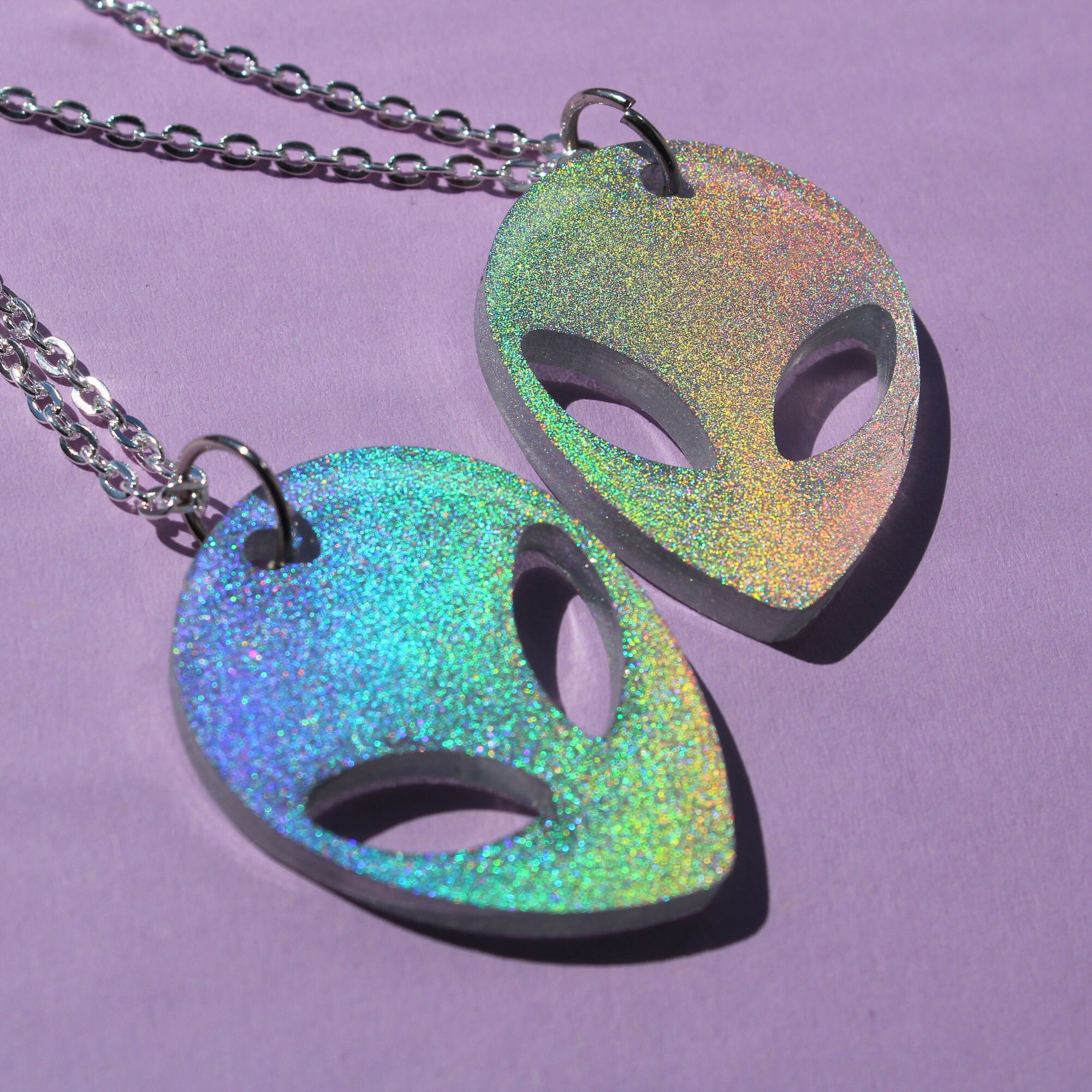 Holographic Alien Necklace / Rainbow Alien Pendant / Sci Fi / Ufo ...