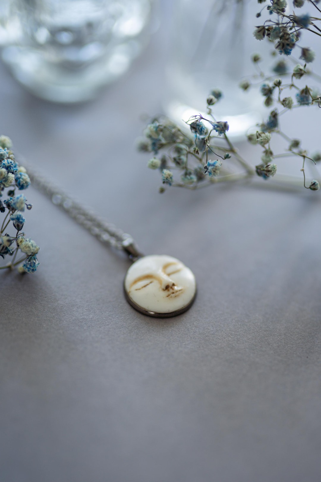 Moon With Face Necklace / Whimsigoth Jewelry / Celestial Pendant / Man ...