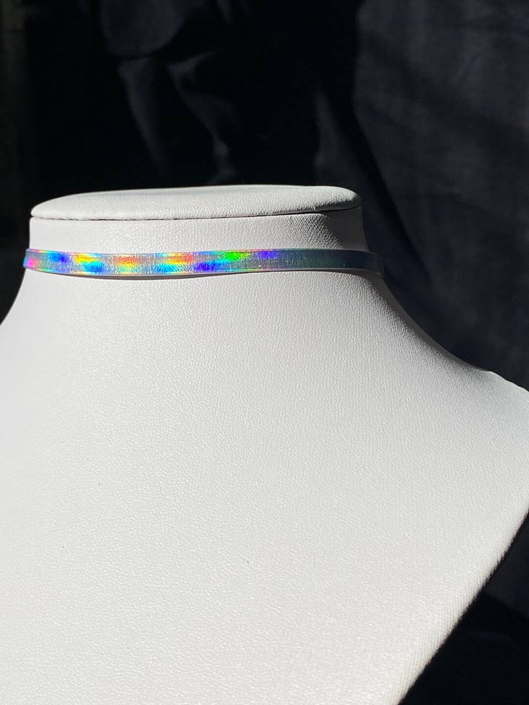 Thin Holographic Choker / Vegan Pu Leather / Laser Necklace / Holo ...