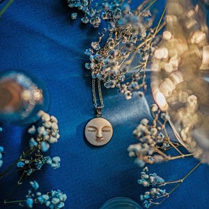 Moon With Face Necklace / Whimsigoth Jewelry / Celestial Pendant / Man ...