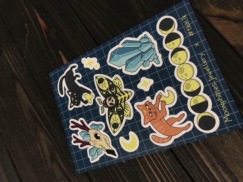 Witchy Sticker Sheet / Whimsigoth Decor / Cat Stickers / Deaths Head ...