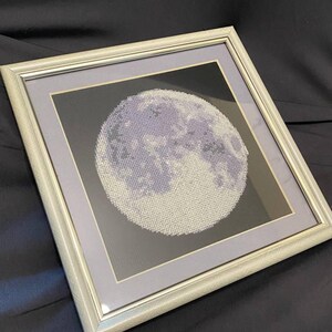 Moon Cross Stitch / Moon Picture / Ready to Ship Framed Artwork / Gift ...