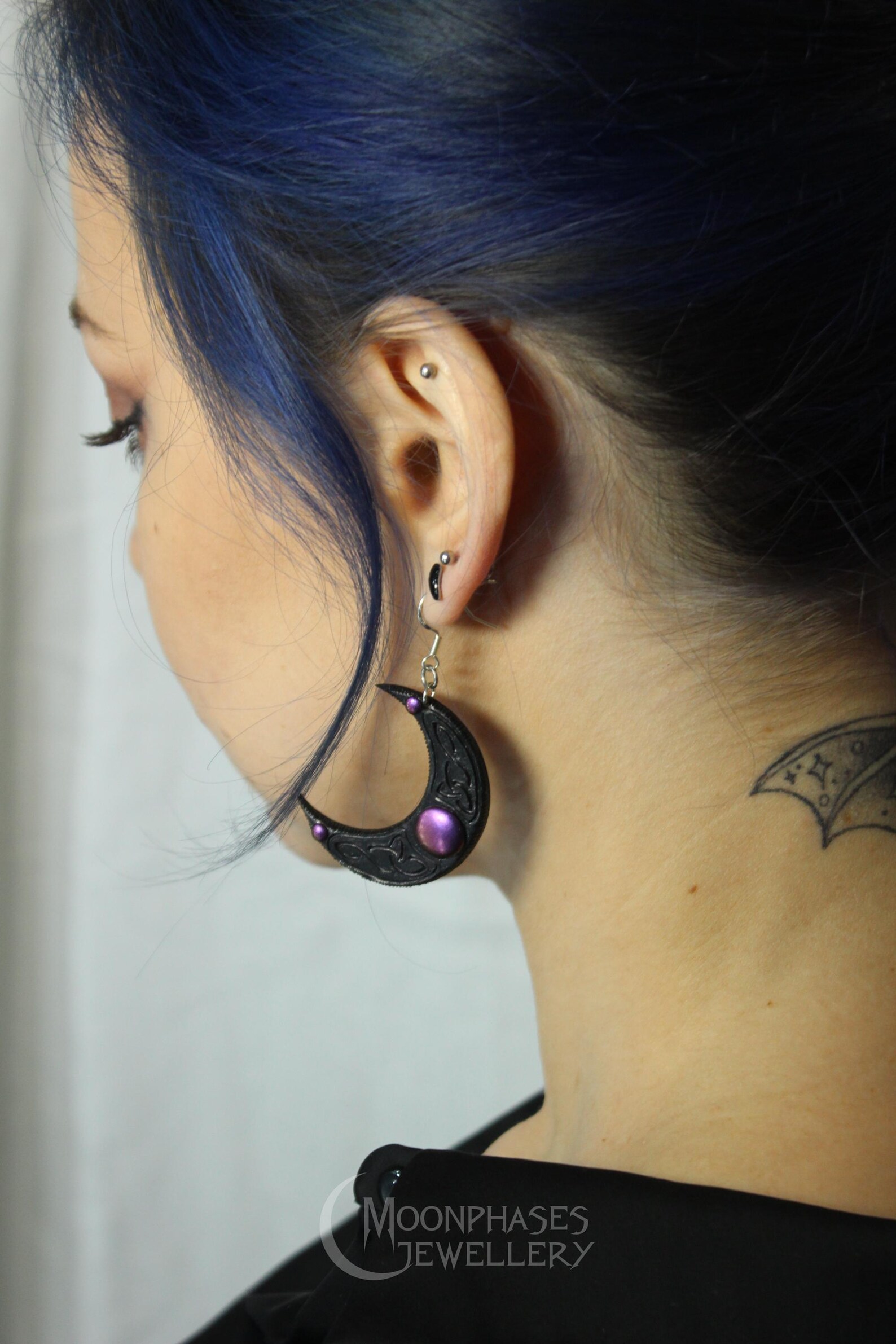 Large Moon Earrings / Crescent Moon Drop Earrings / Celtic Knot Moon ...
