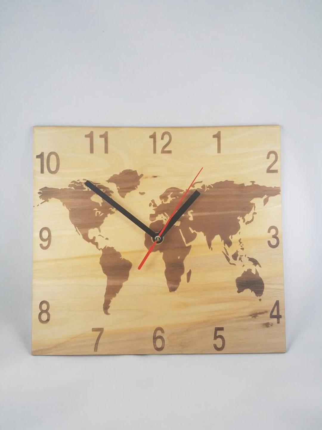 World Map Clock, Wooden Clock - Etsy