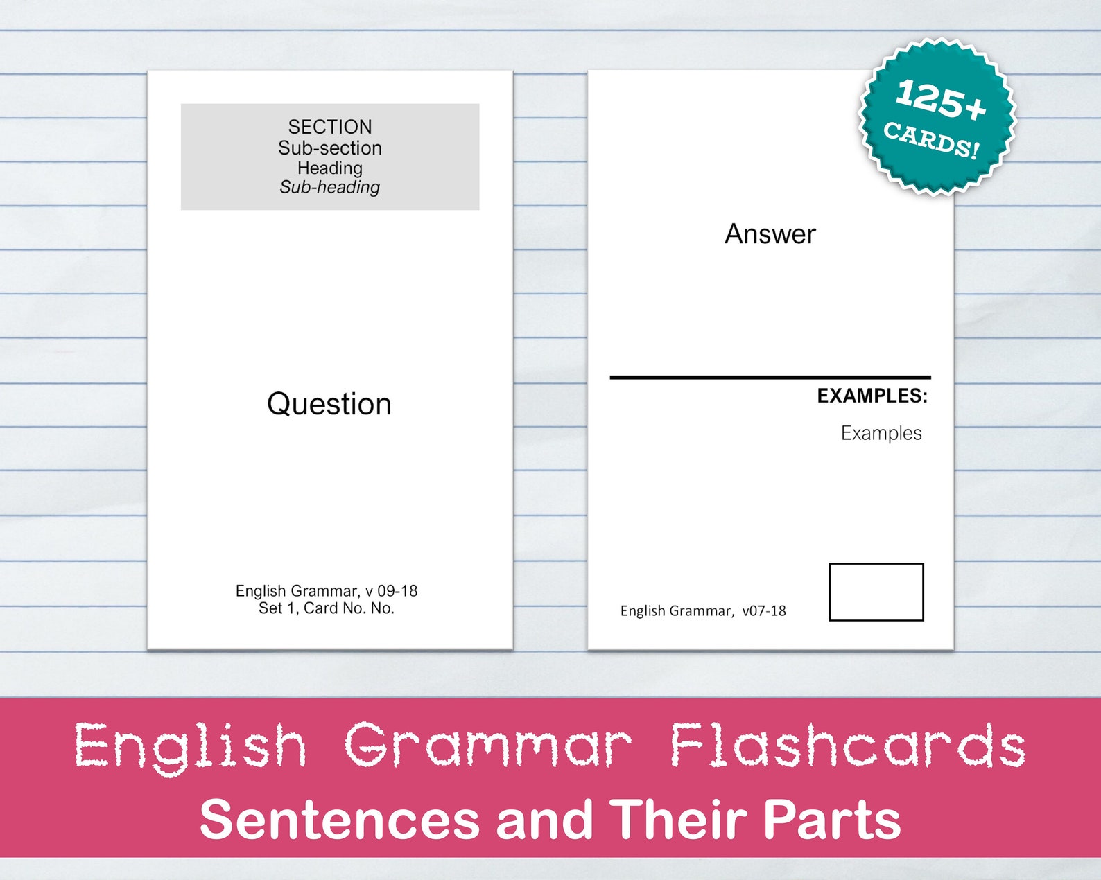 English Grammar, Essential, Flashcards, Notecards, Parts of Speech ...