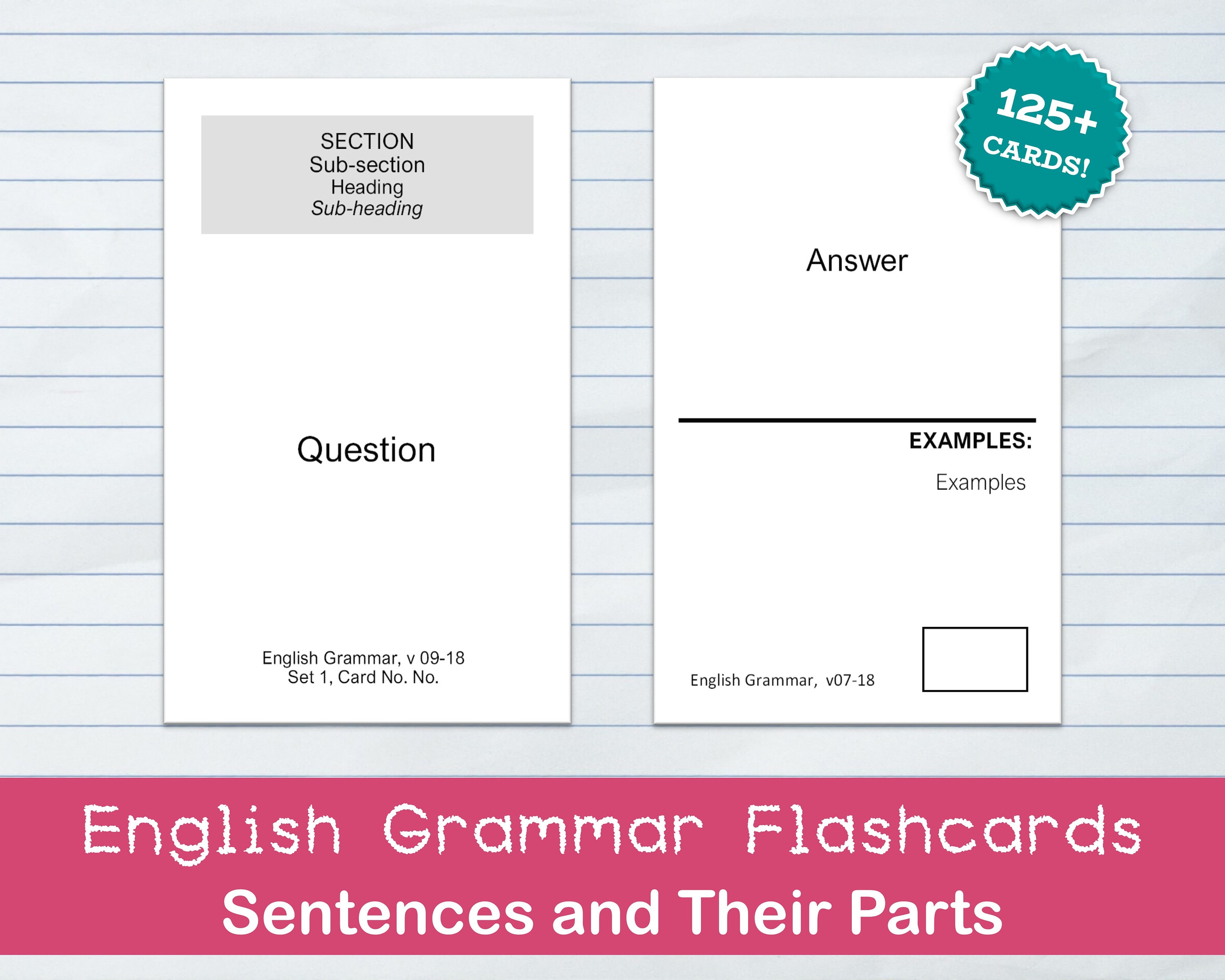 English Grammar, Essential, Flashcards, Notecards, Parts of Speech ...