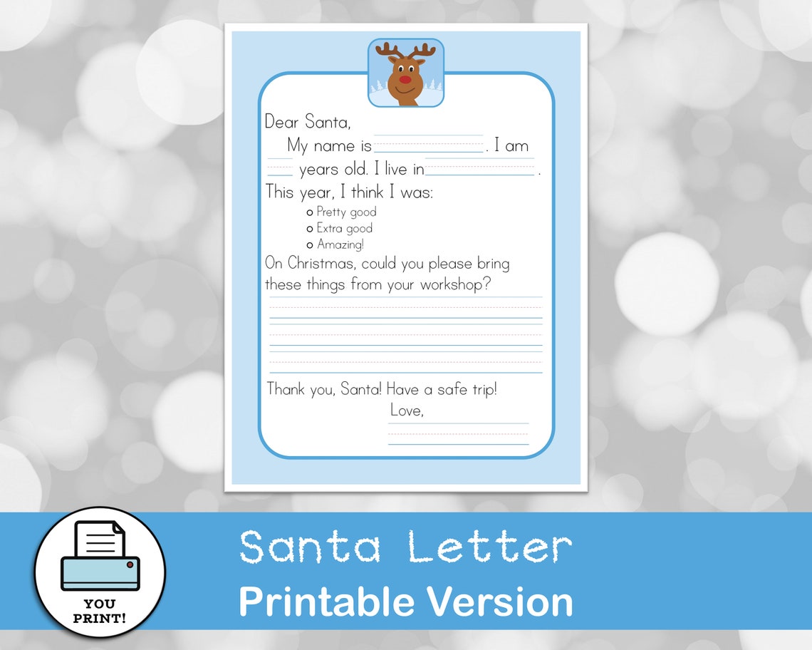 Download, Instant, Printable, Santa Letter, Christmas Wish List ...