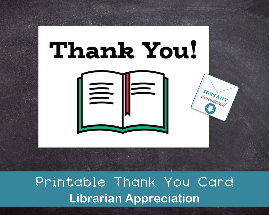 PRINTABLE DOWNLOAD, School Librarian Thank You Card, Librarian ...