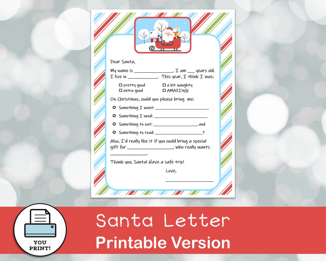 Download, Instant, Printable, Santa Letter, Christmas Wish List, Kids ...