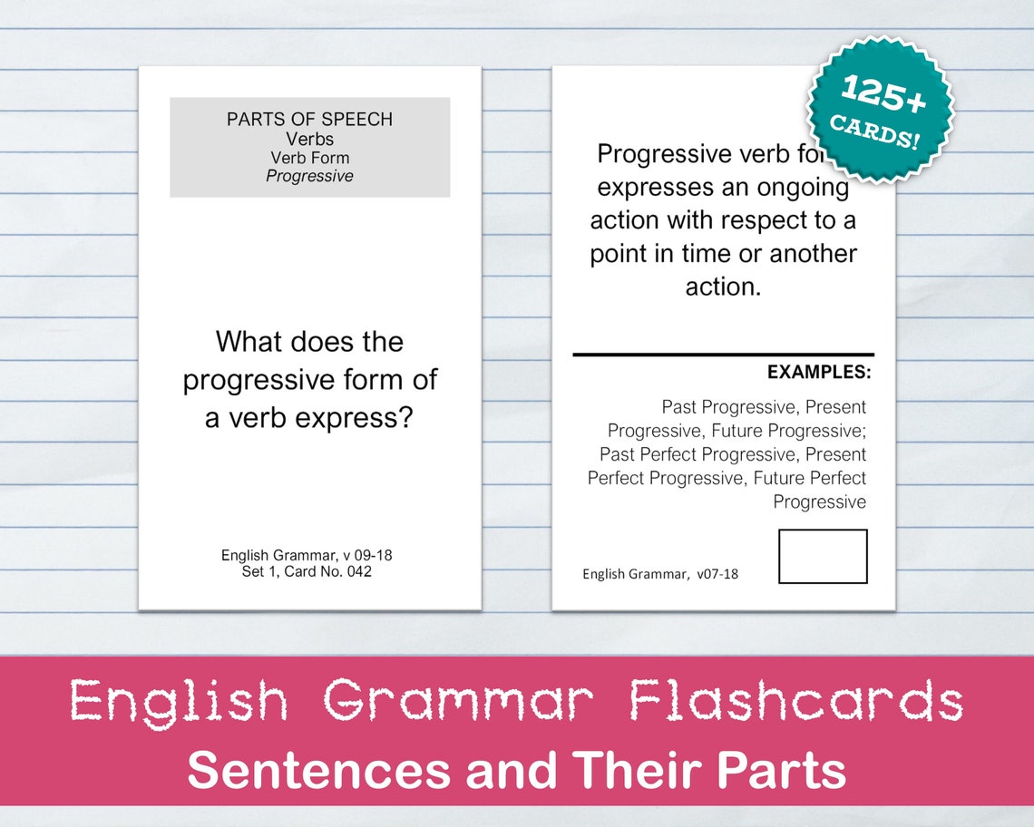 English Grammar, Essential, Flashcards, Notecards, Parts of Speech ...