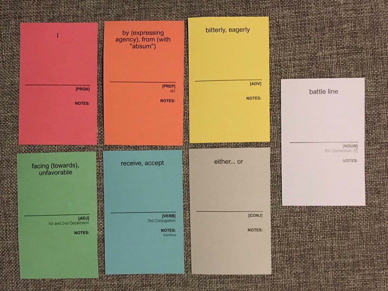 LATIN VOCABULARY FLASHCARDS, Henle, Color Coded, All Parts of Speech ...