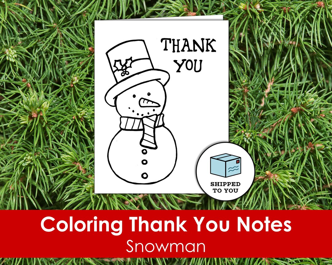 Grateful Snowman, Thank You Notes, for Kids, Coloring Cards, Line Art ...