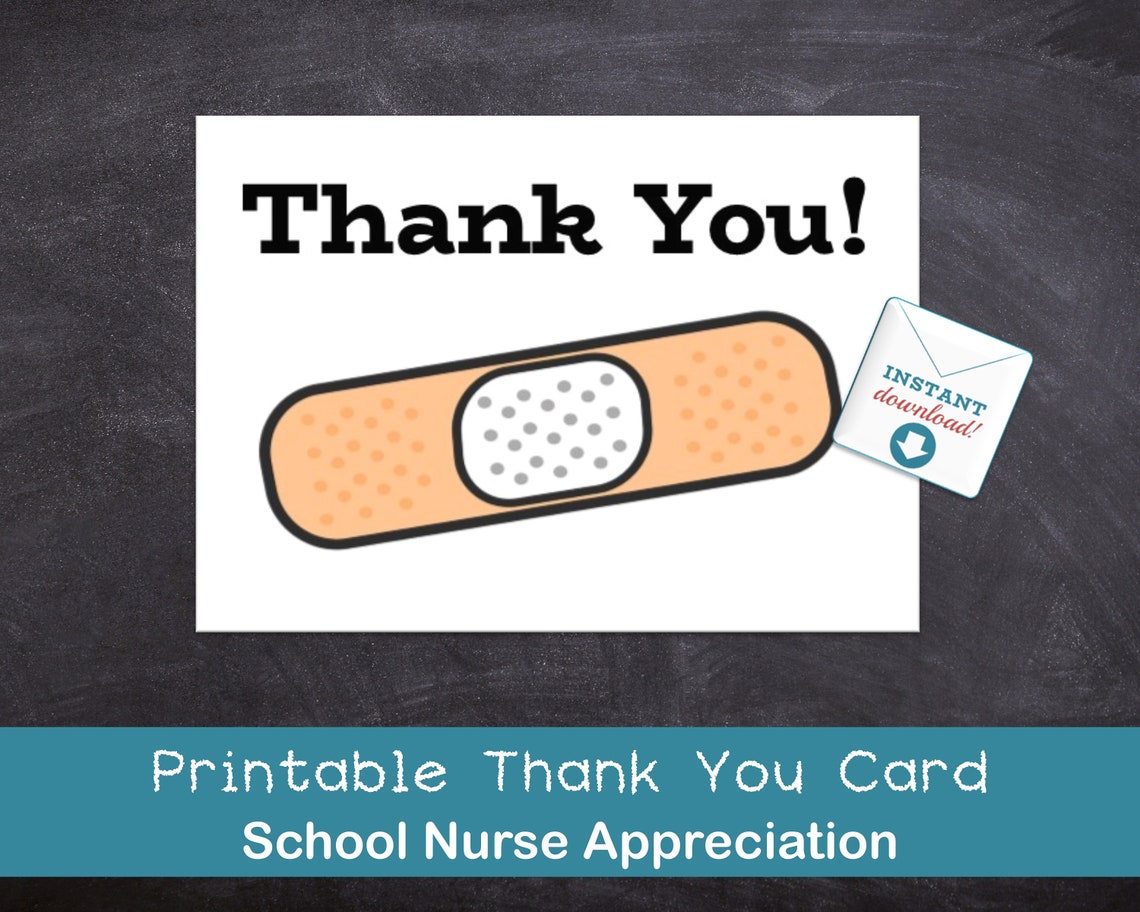 PRINTABLE DOWNLOAD, School Nurse Thank You Card, Nurse Appreciation ...