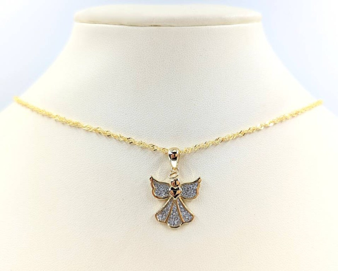 Silver and Gold Glitter Angel Pendant Necklace Glittery Angel 925 ...