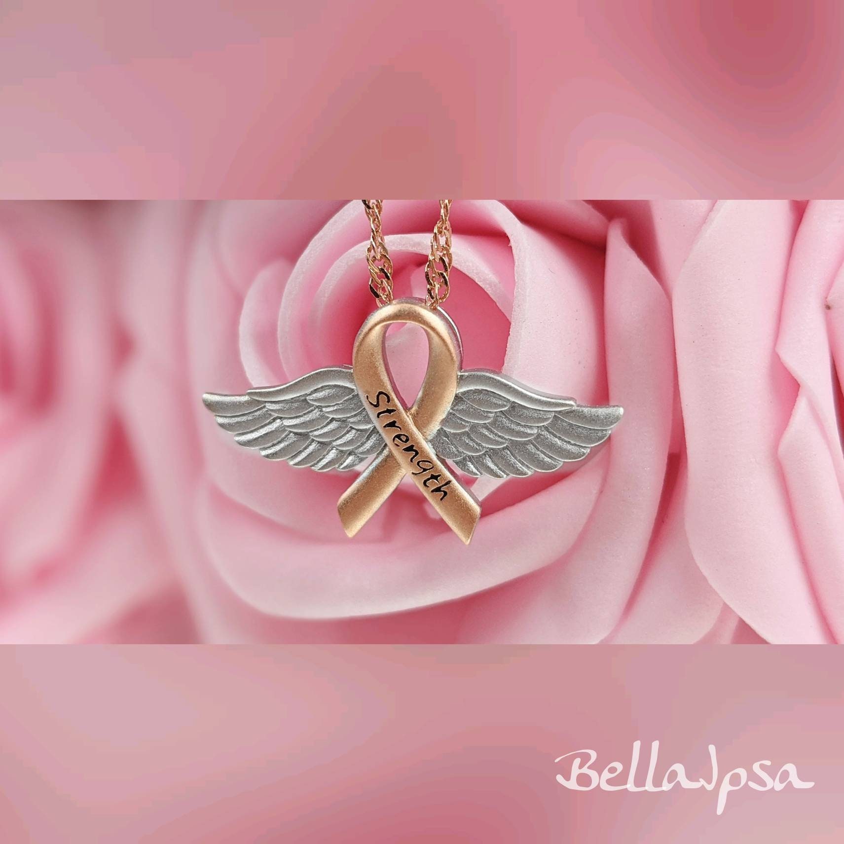 Cancer Awareness Ribbon with Angel Wings 925 Sterling Silver | Etsy