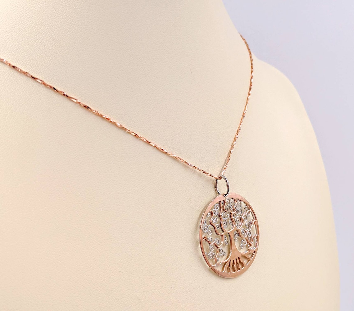 14K Rose Gold Plated Tree of Life Necklace 925 Sterling and | Etsy