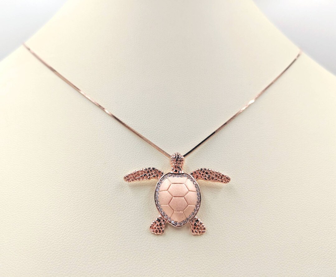 Rose Gold Sea Turtle Necklace; 925 Sterling & Rose Turtle, 925 Rose ...