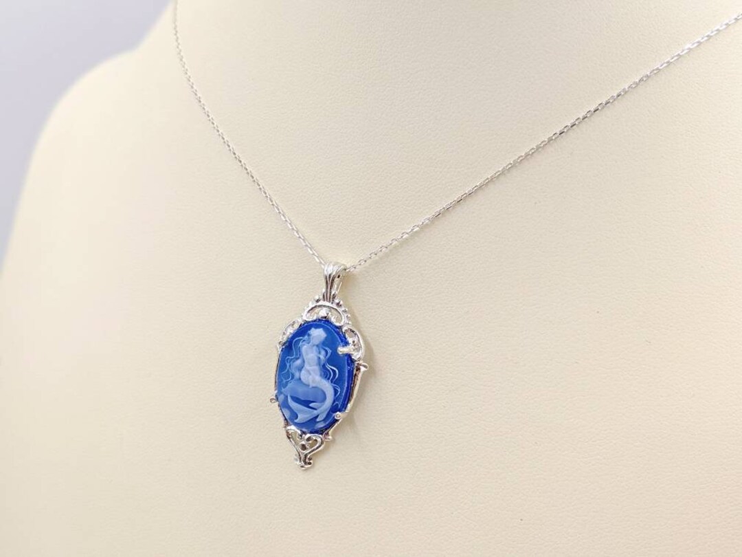 Blue Victorian Cameo, Genuine Agate Cameo Necklace, Blue Woman Stone ...