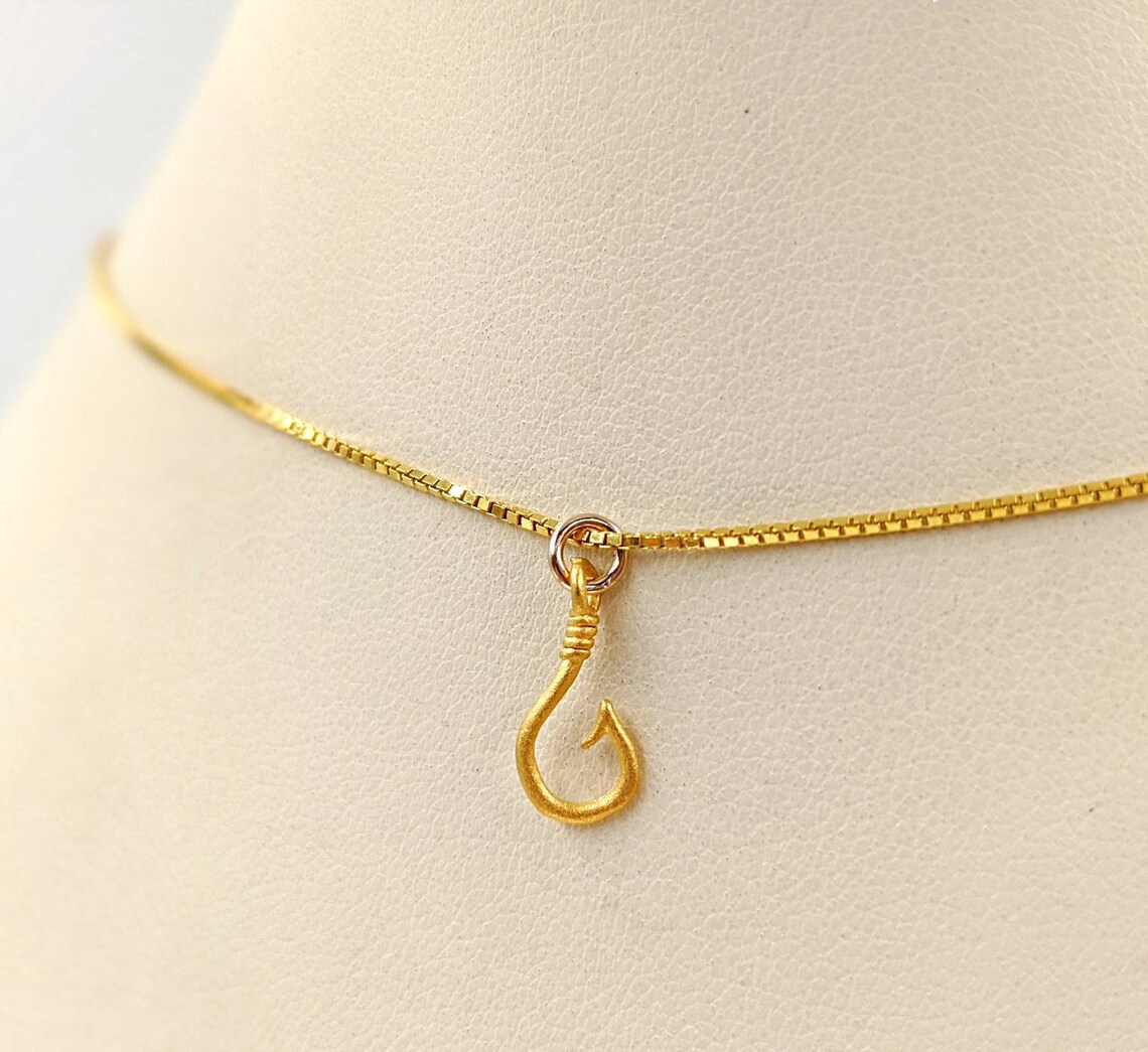 24K Gold Fish Hook Necklace 925 Gold Vermeil Fish Hook | Etsy