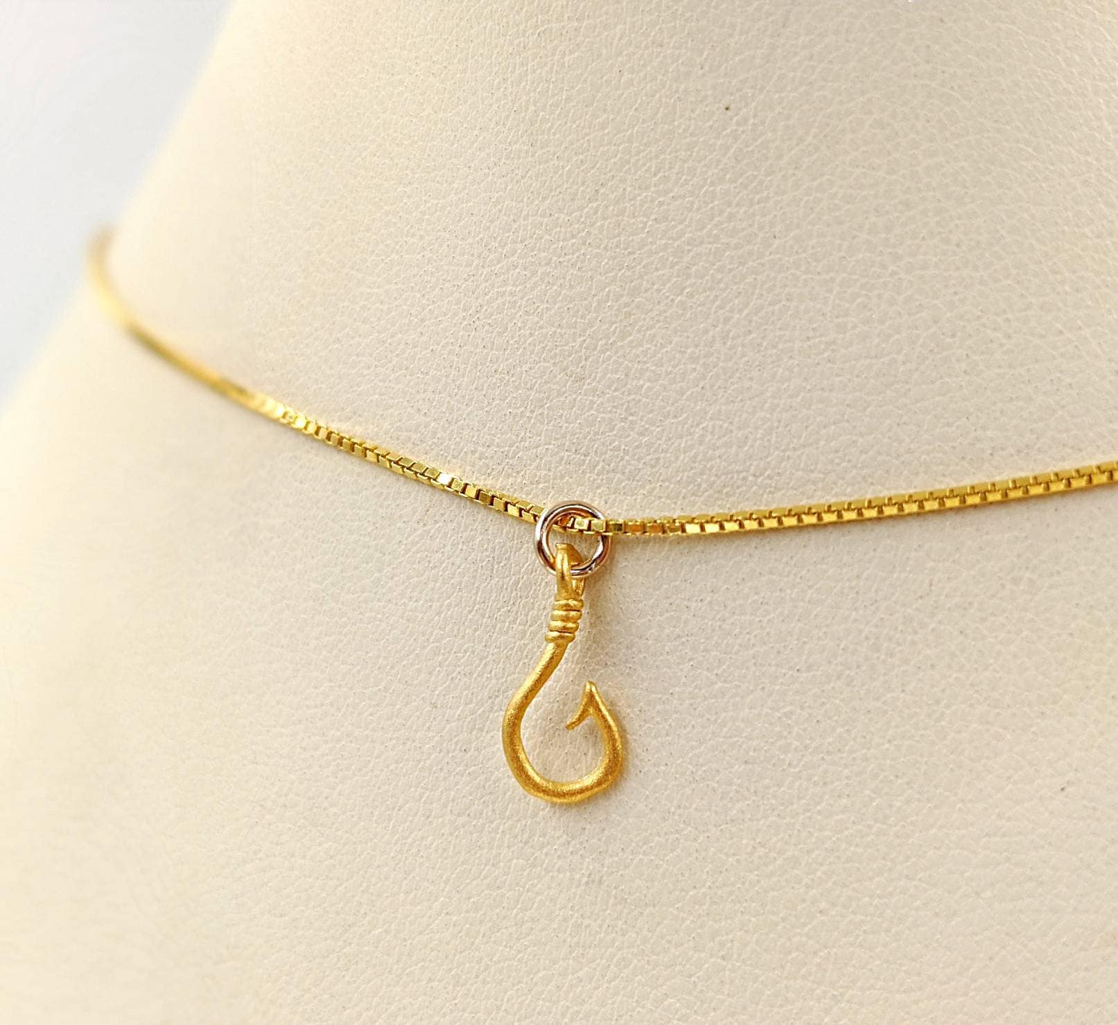 24K Gold Fish Hook Necklace; 925 Gold Vermeil Fish Hook; Fishhook ...
