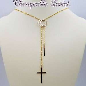 14K Gold Filled Convertible Lariat Necklace With 24K Cross Drop and Bar ...