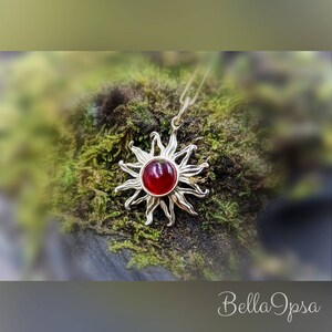 Genuine Opal and Solid 14K Gold Sun Pendant Necklace; Genuine Red Opal ...