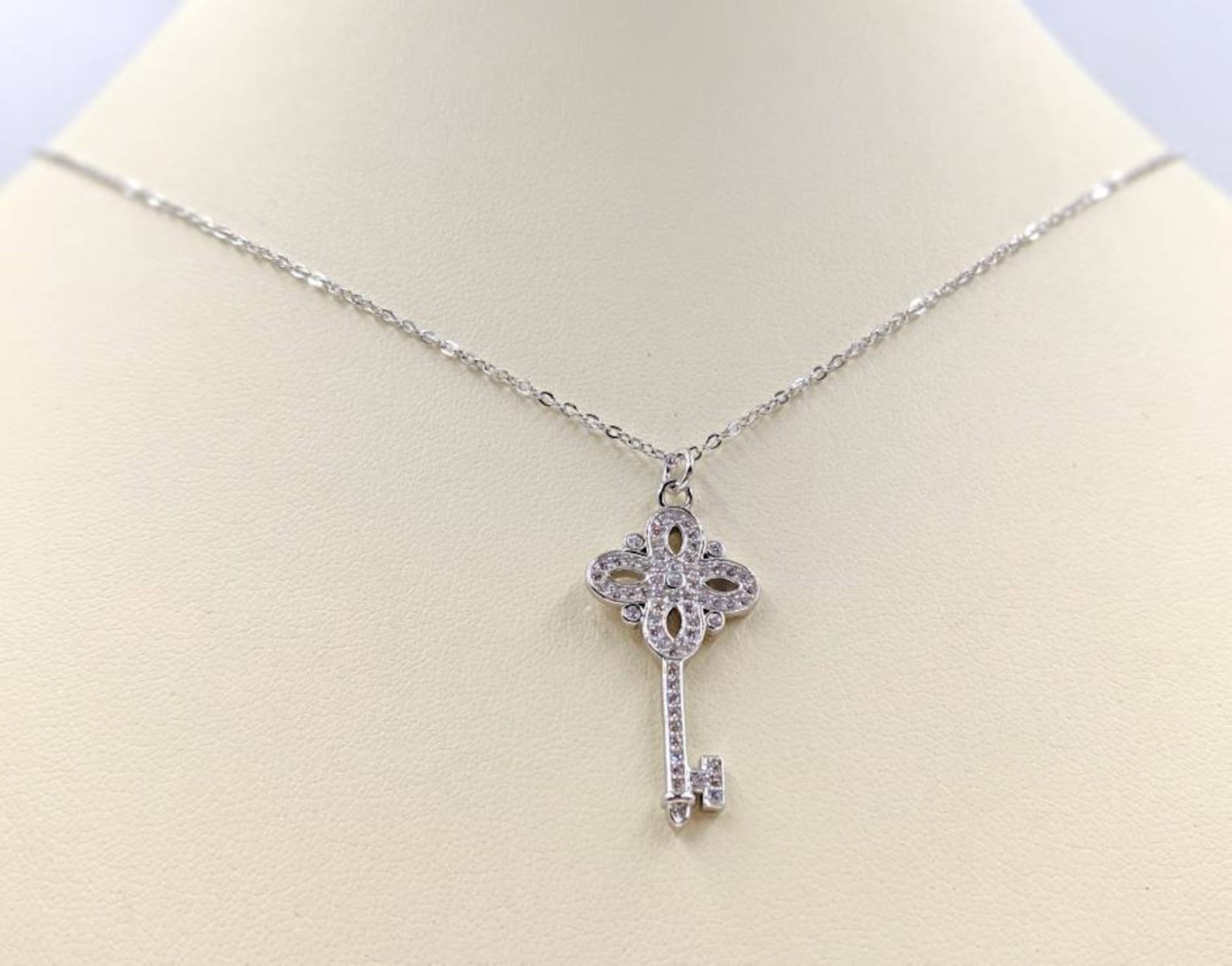 925 and CZ Pave Key Necklace Silver Key Pendant Box Snake | Etsy