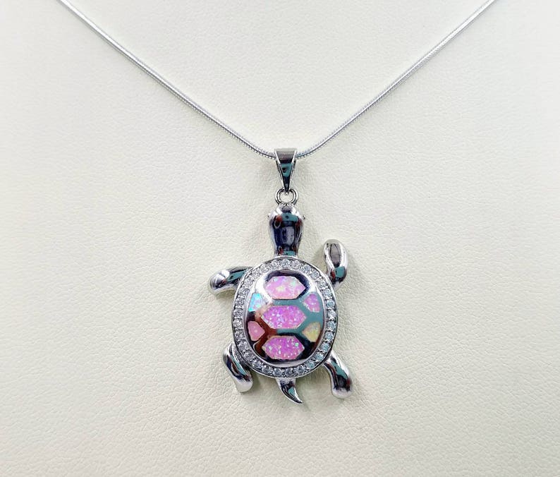 Pink Opal Turtle Necklace 925 Pink Fire Opal Sea Turtle With - Etsy