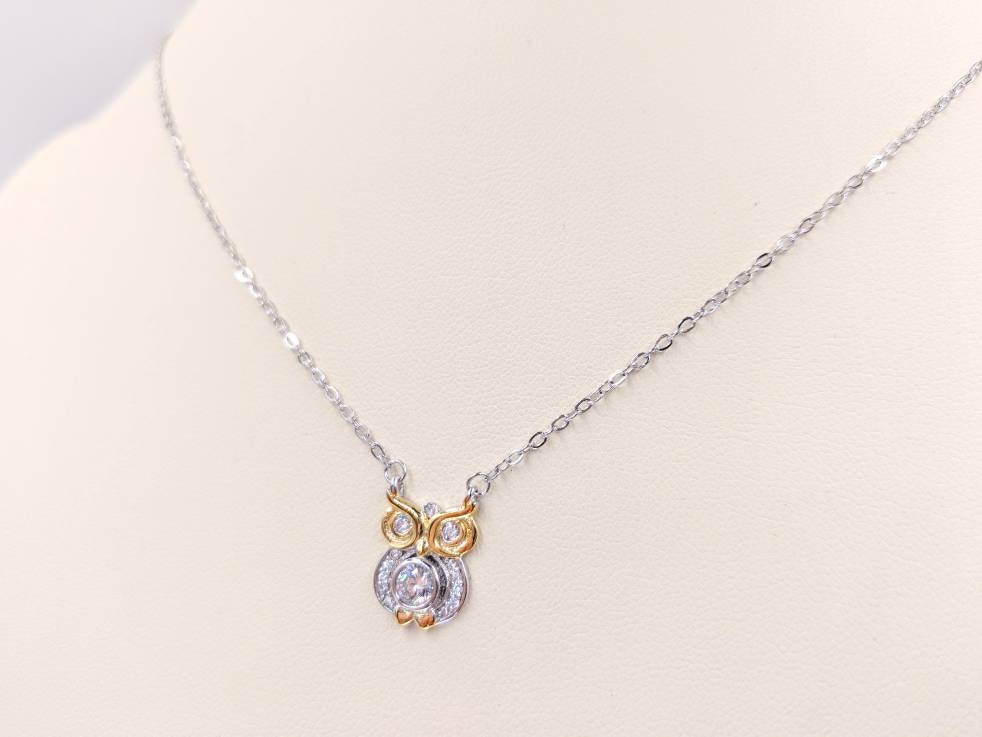 Two Tone Owl Necklace 925 Sterling Silver and Gold Owl With - Etsy UK