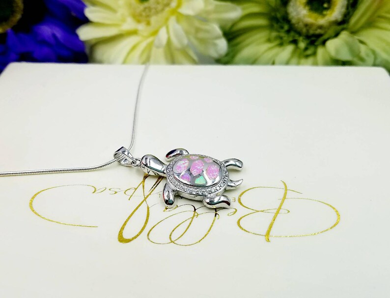 Pink Opal Turtle Necklace 925 Pink Fire Opal Sea Turtle With | Etsy