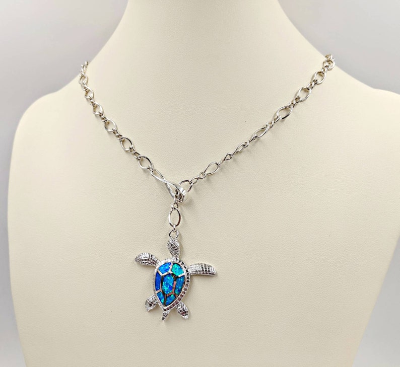 Sea Turtle Infinity Lariat Necklace Blue Fire Opal 925 Turtle - Etsy