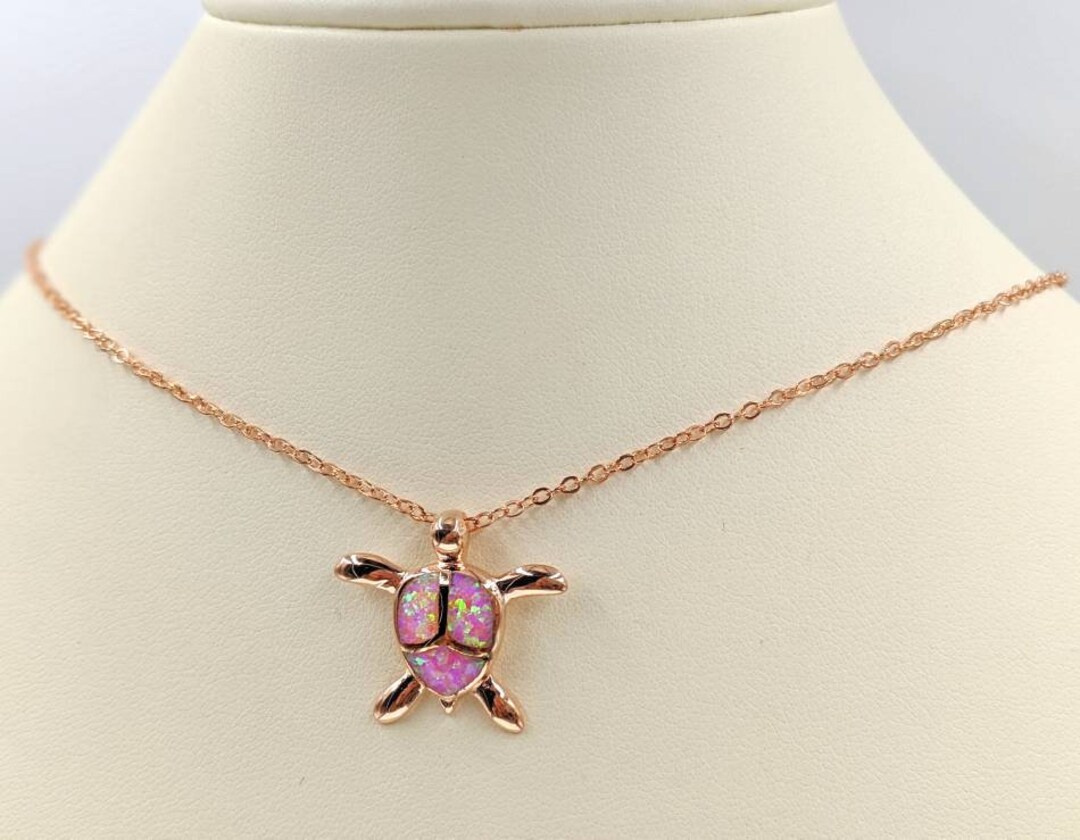 Rose Gold Turtle Necklace; 925 & Rose Gold Pink Opal Turtle Necklace ...