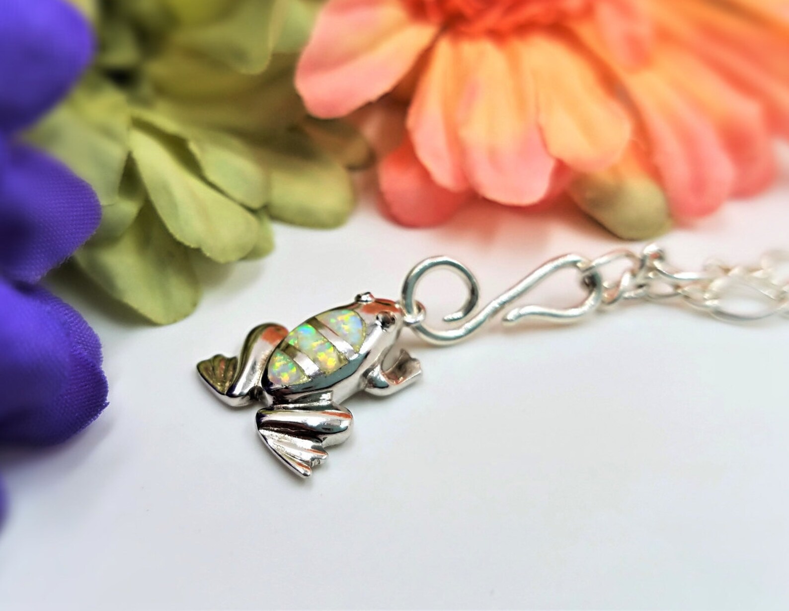 White Opal and Sterling Silver Frog Necklace on Sterling Swirl - Etsy