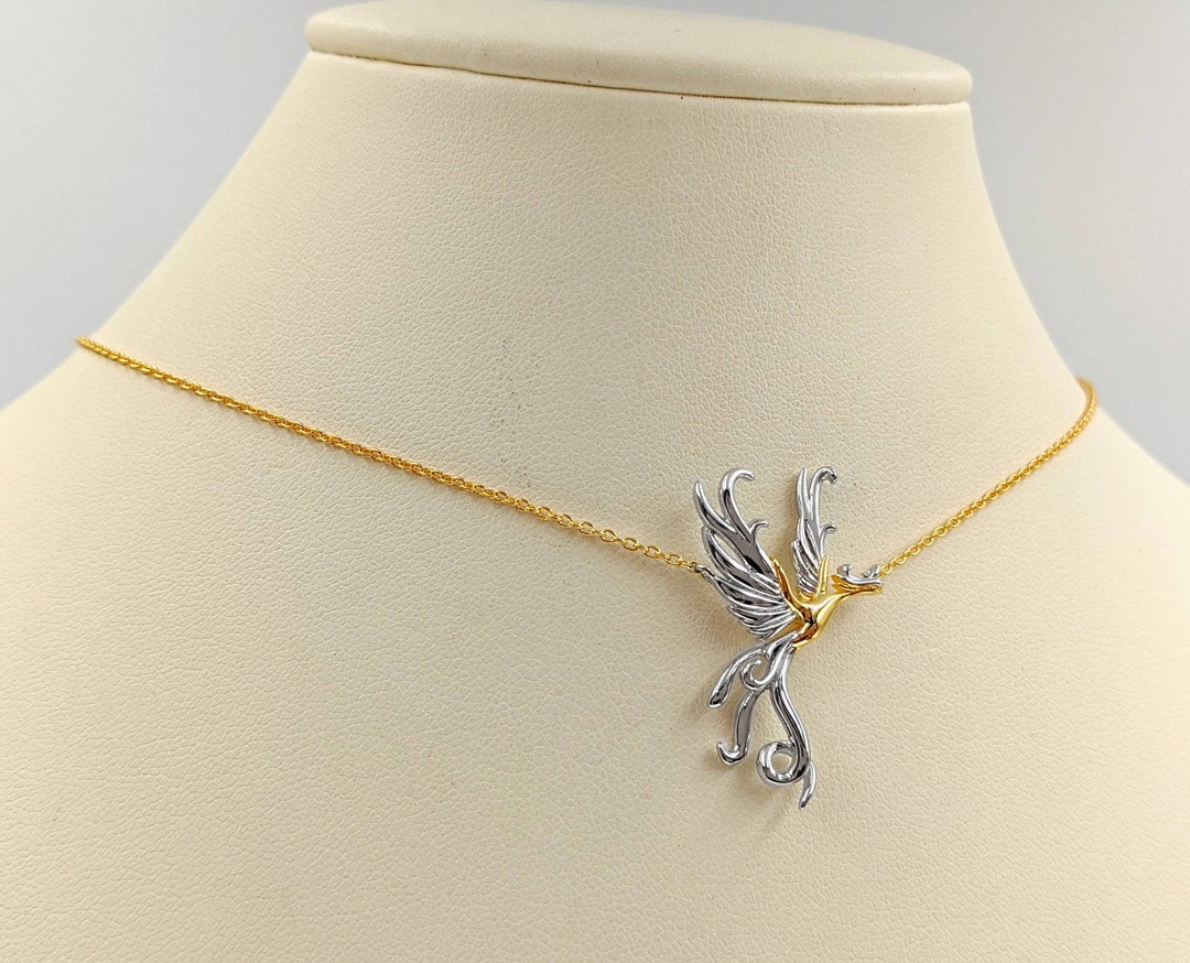 Two Tone Phoenix Rising Necklace, 925 Silver and Gold Phoenix Rising ...