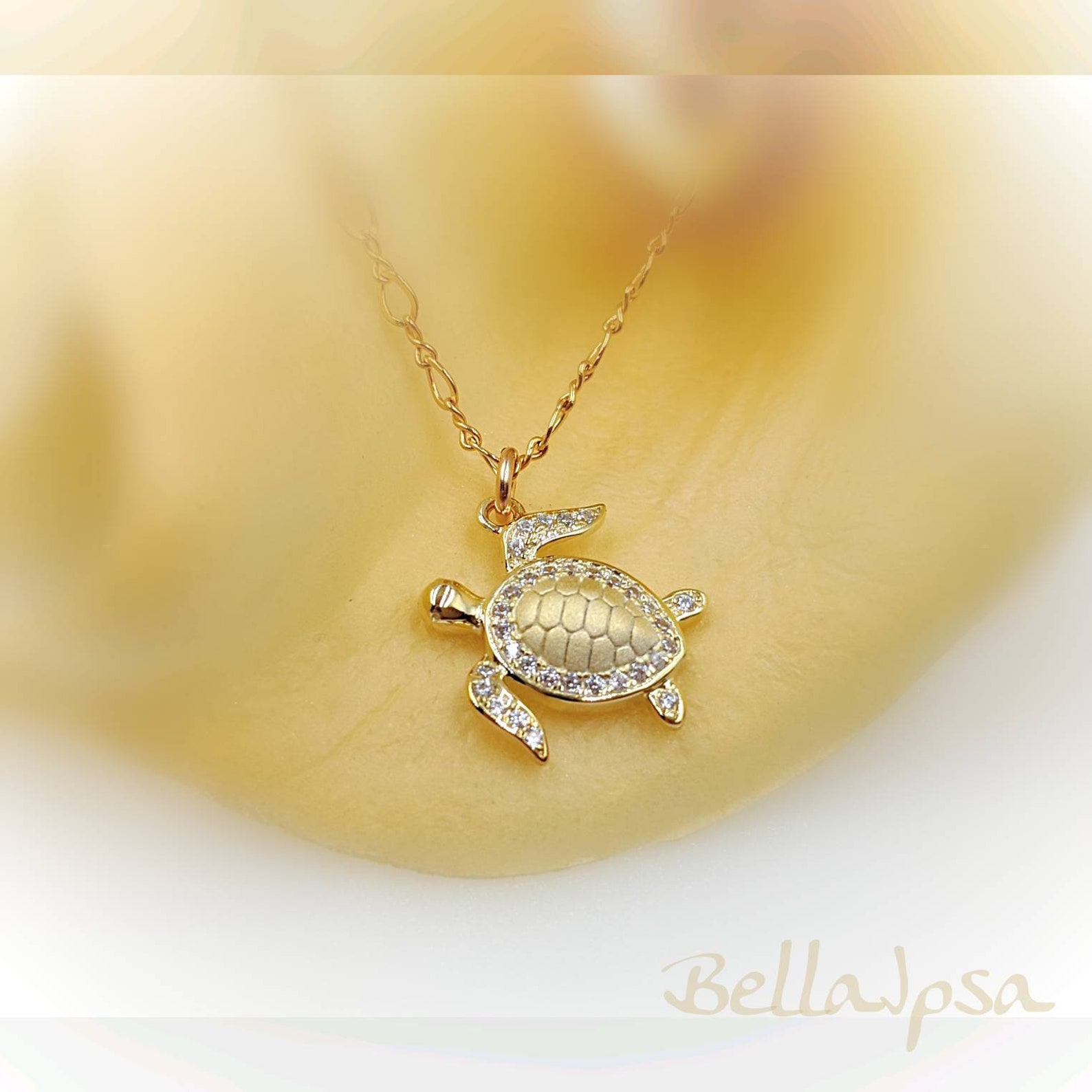 Small Yellow Gold Sea Turtle Necklace 925 and Gold Turtle | Etsy