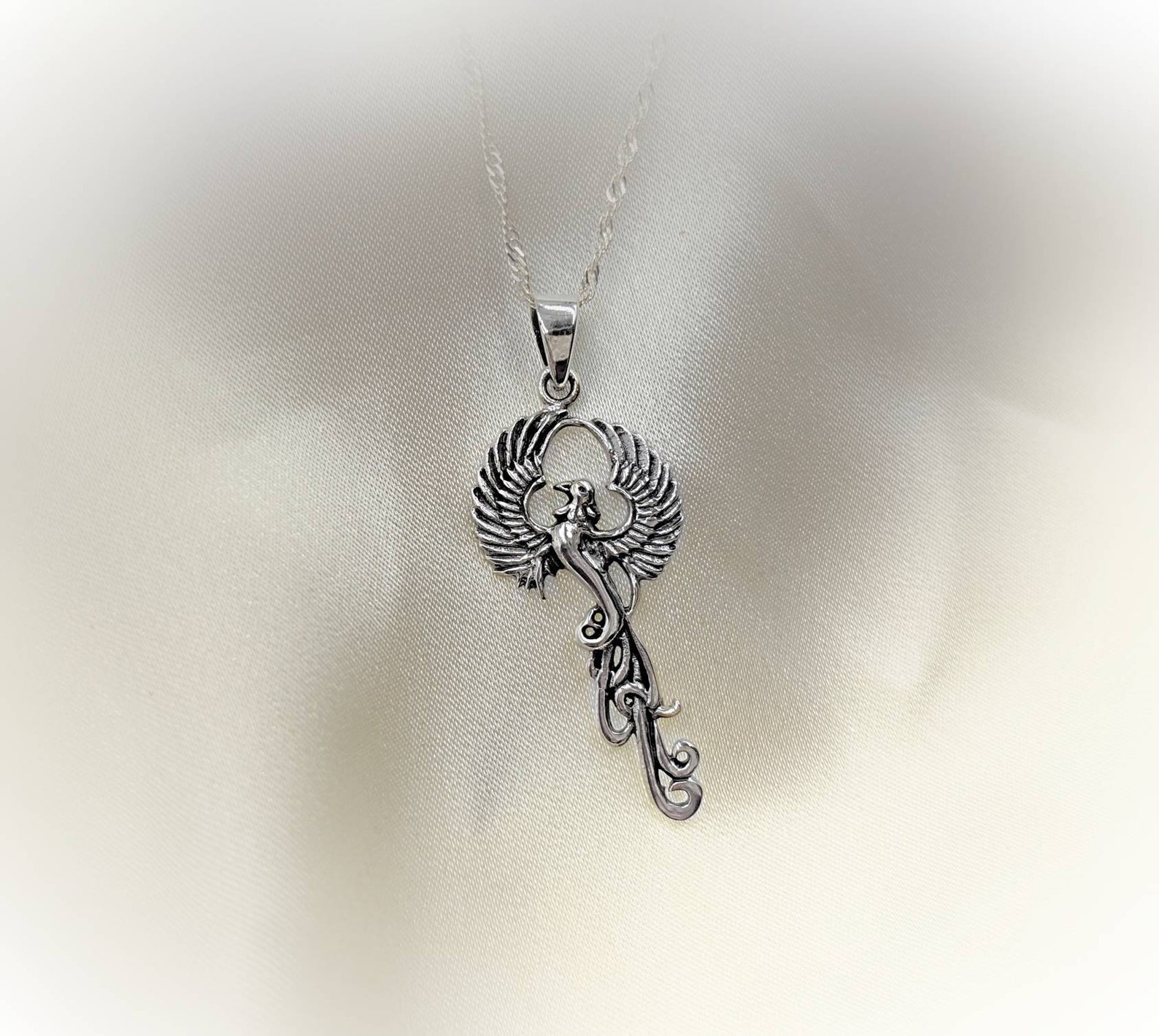 Silver Phoenix Necklace, 925 Sterling Silver Phoenix Rising Pendant ...
