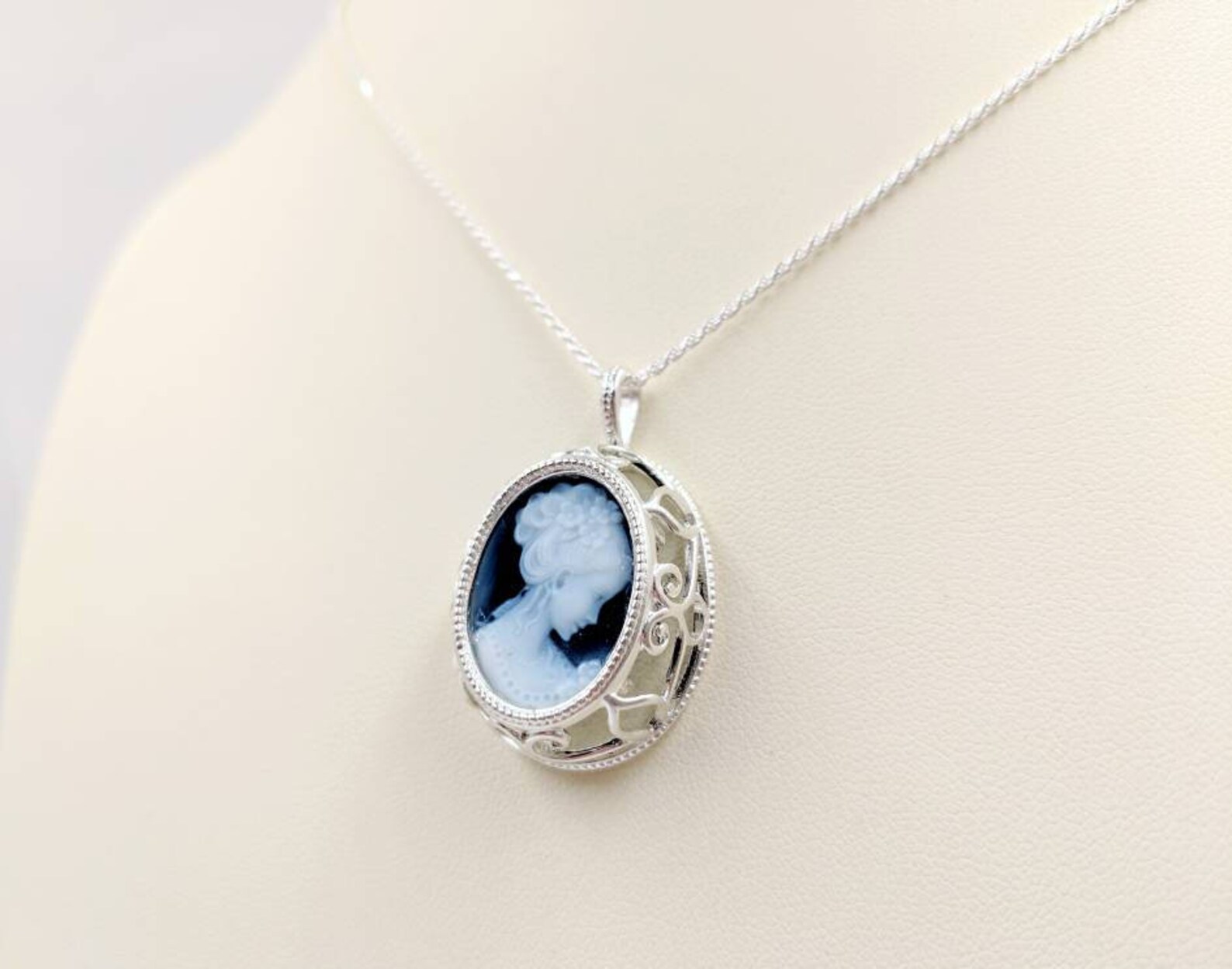 Real Classic Blue Victorian Cameo Necklace Black / Blue - Etsy