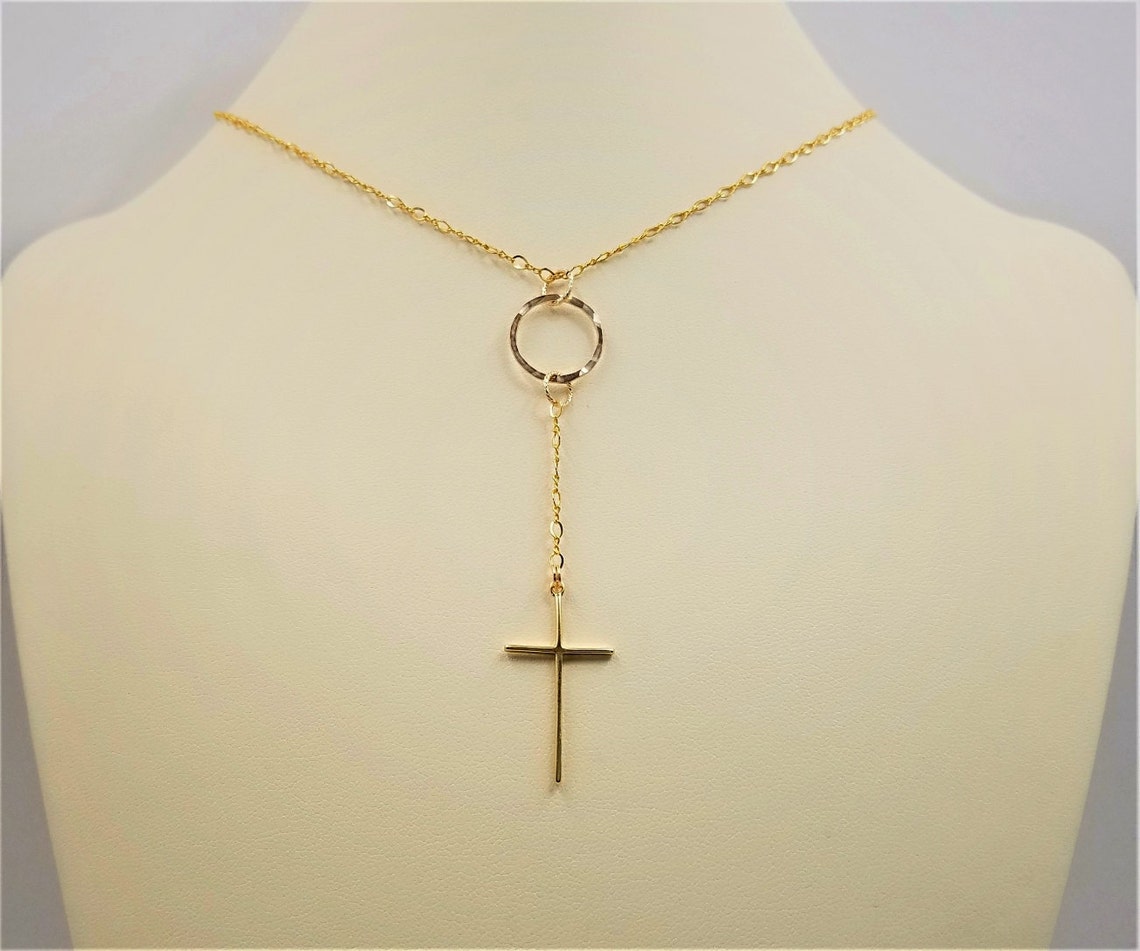 14K Gold Filled Infinity Chain Lariat Necklace W Eternity Circle Center ...