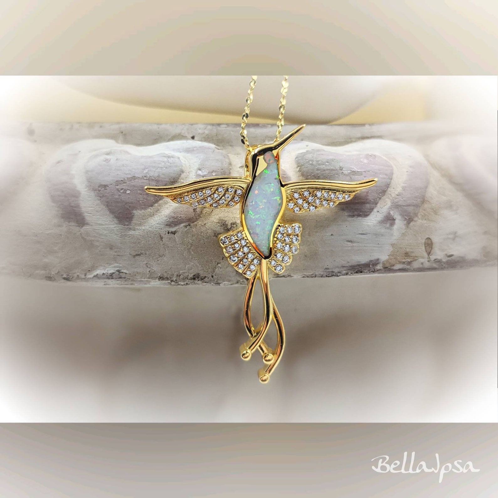 Pave Gold Hummingbird Necklace; 925 Sterling Hummingbird Pendant; Gold ...