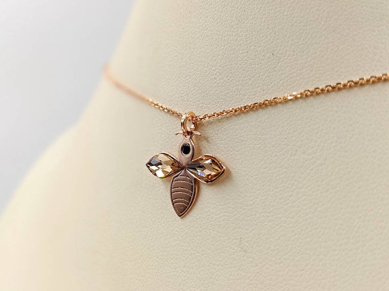 Swarovski Rose Gold Bee 925 Necklace Sterling Bumble Bee - Etsy