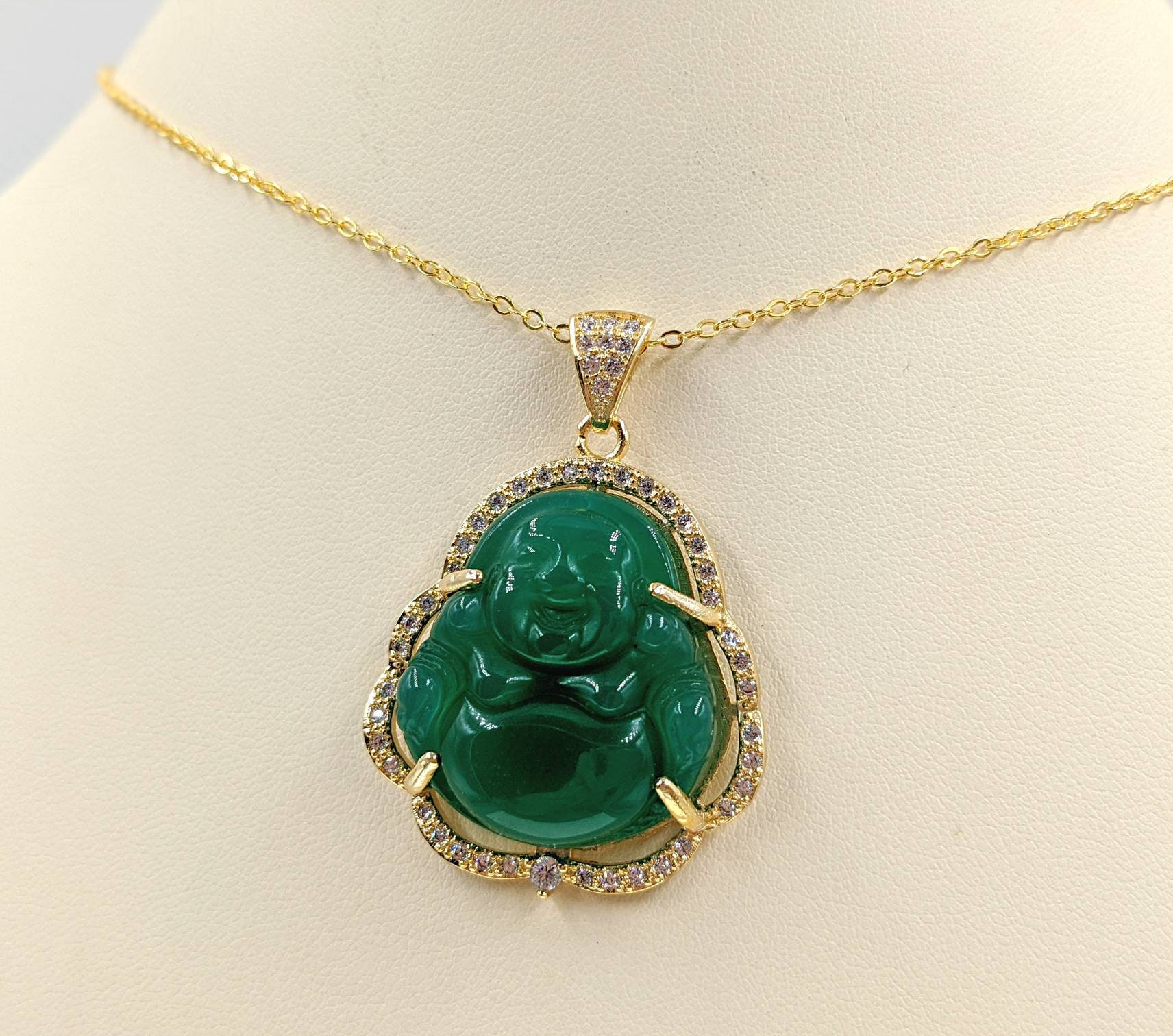 Green Gold Genuine Jade Buddha 925 Buddha Necklace Gold Buddha Necklace Green Jade Buddha Pendant Jade Happy Buddha Infinity Close Etsy