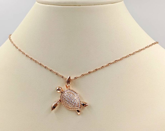 Rose Gold Sea Turtle Necklace; 925 Sterling & Rose Turtle, 925 Rose ...