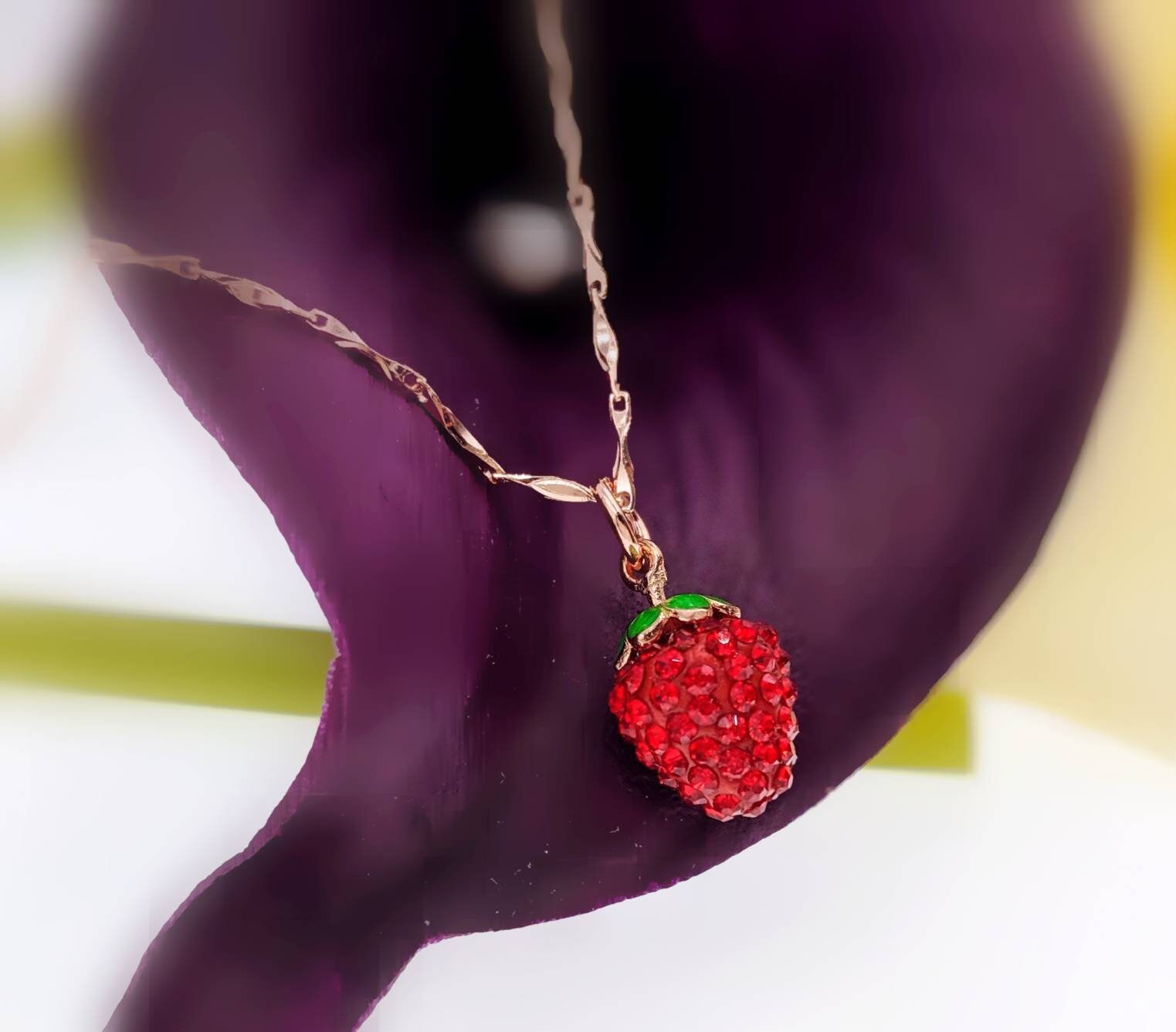 925 Red CZ Pave Strawberry Necklace 925 and CZ Berry - Etsy