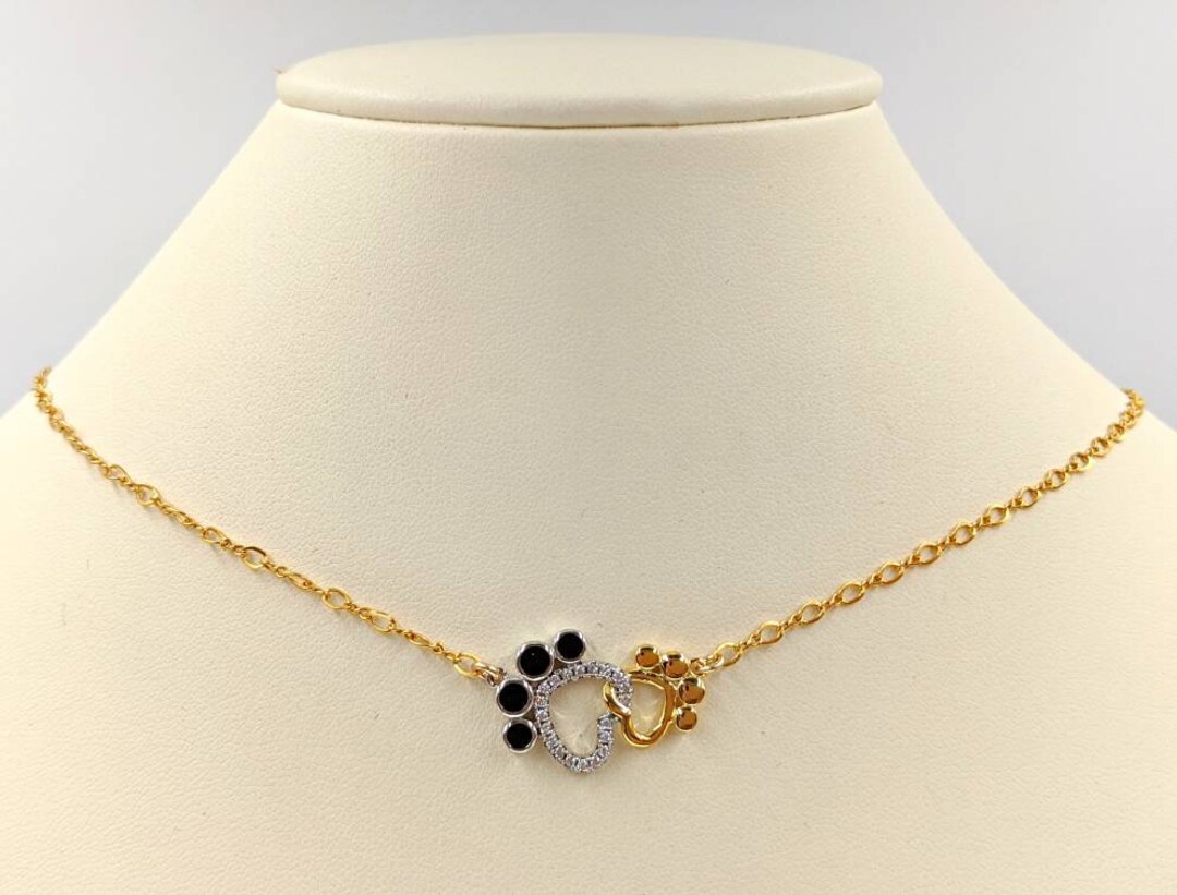 925 Silver & Gold Linked Paw Necklace; Dog Paw Pendant W Gold Chain ...