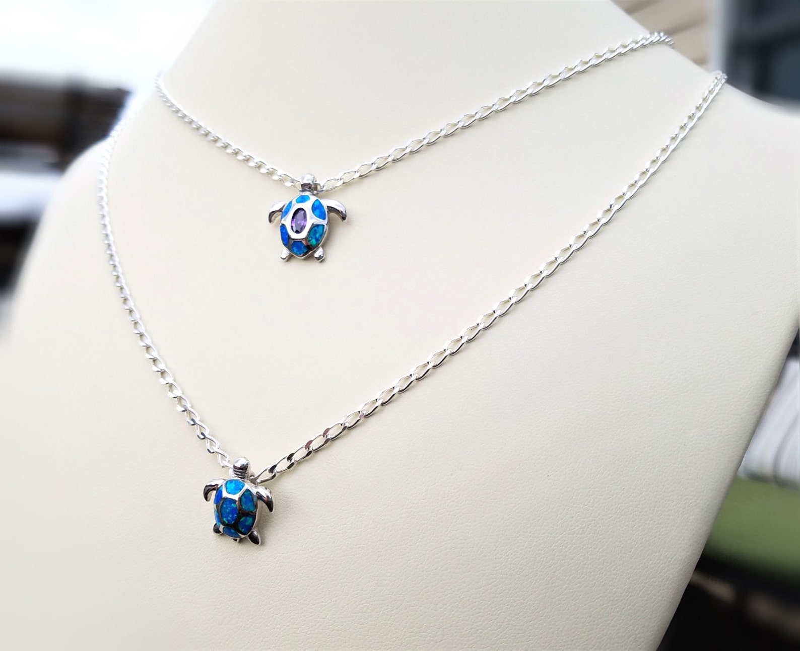 Layered Double Chain Blue Fire Opal and Purple Amethyst Sea | Etsy