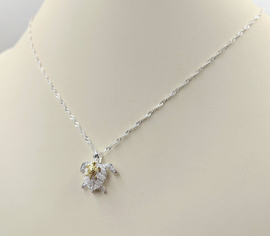 Silver and Gold Turtle Necklace, Moving Legs Mom and Baby Turtle ...
