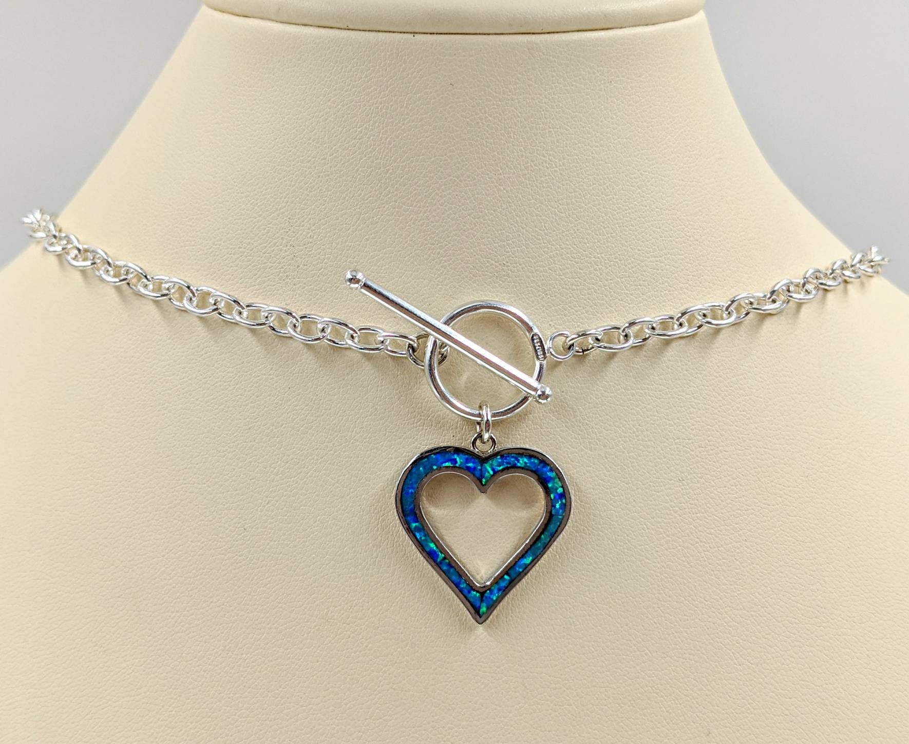Blue Fire Opal & 925 Sterling Silver Heart Pendant Curb Chain - Etsy.de
