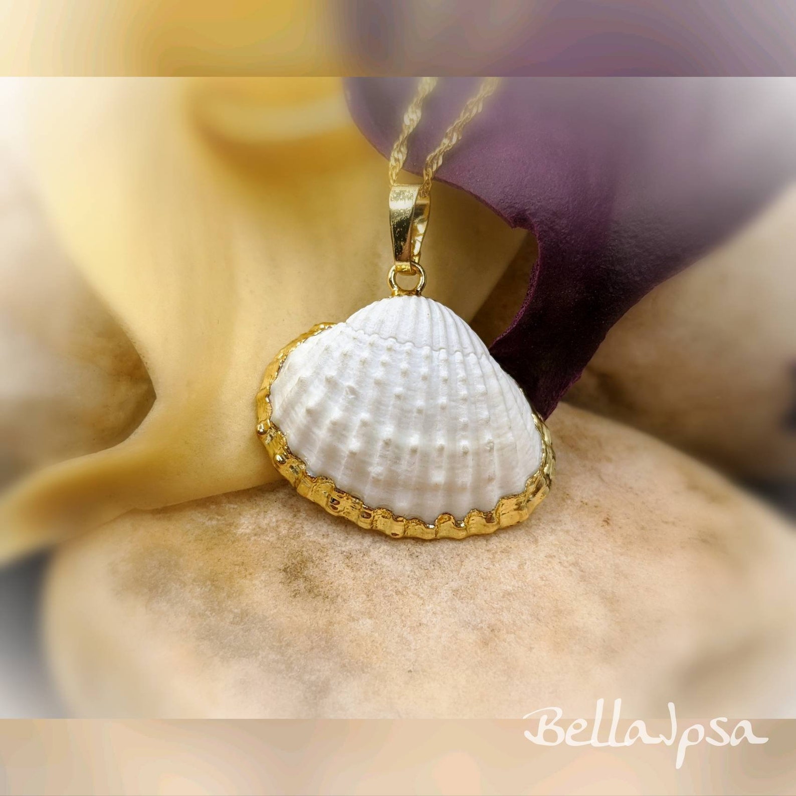 Real Yellow Gold Seashell 14K Gold Dipped Scallop Shell | Etsy