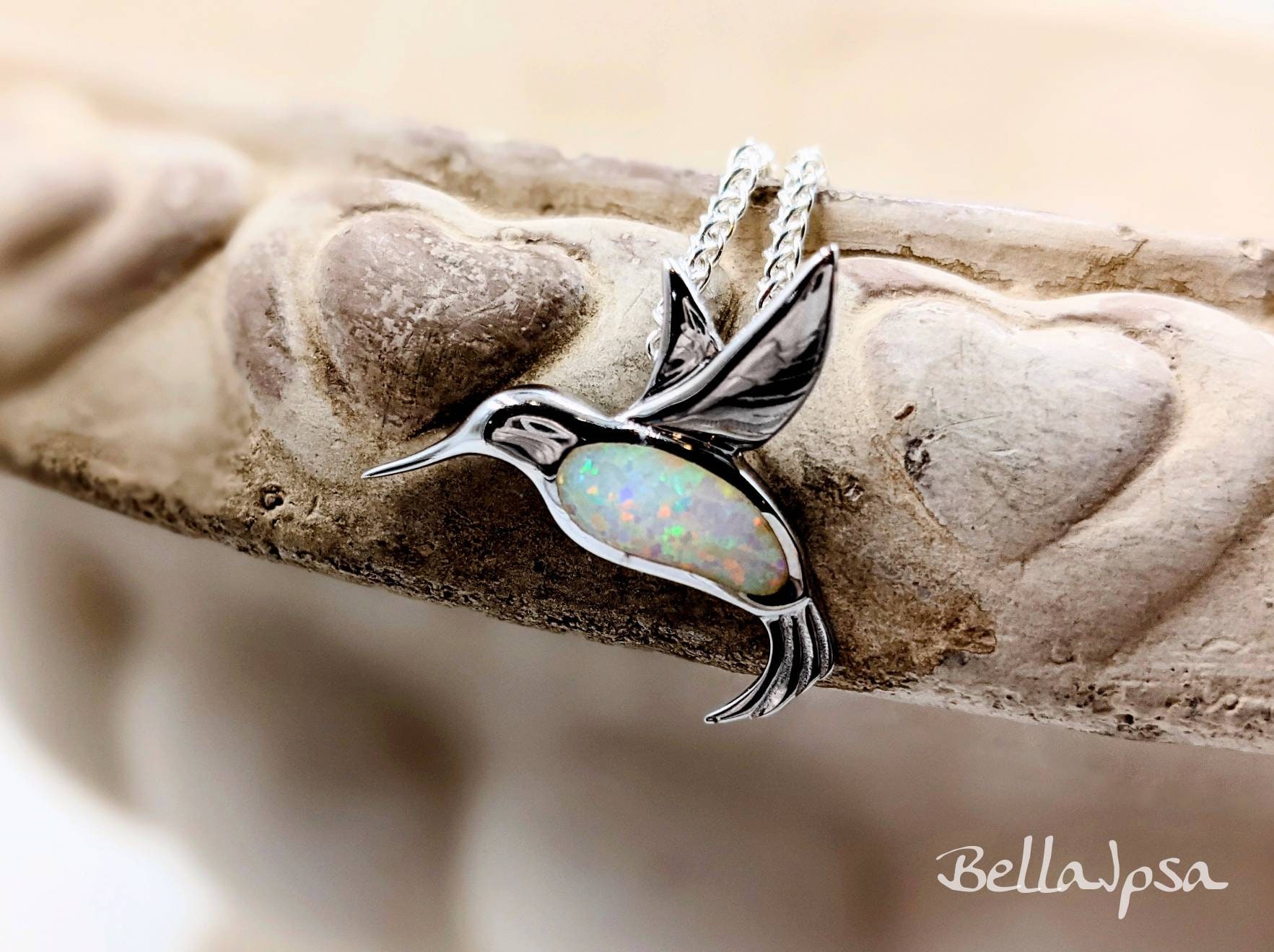 Silver & White Opal Hummingbird Necklace; 925 Sterling Hummingbird ...