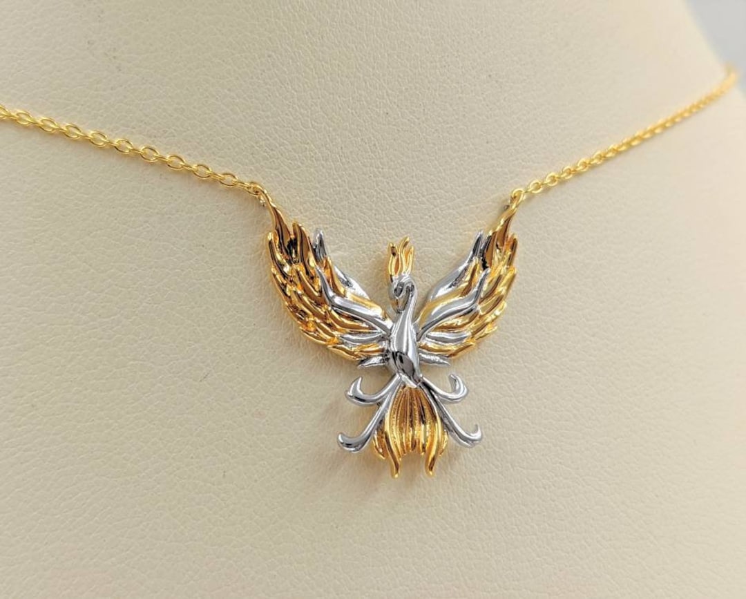 Two Tone Phoenix Rising Necklace, 925 Silver and Gold Phoenix Rising ...